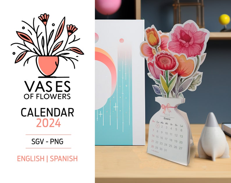 Flower Vase 2024 Calendar | Die Cut Design (PNG, SVG) - Etsy