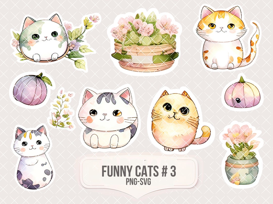 Funny Cats Clipart #3| Cute Cat Clipart Kawaii Kitten Doodle Kitten ...