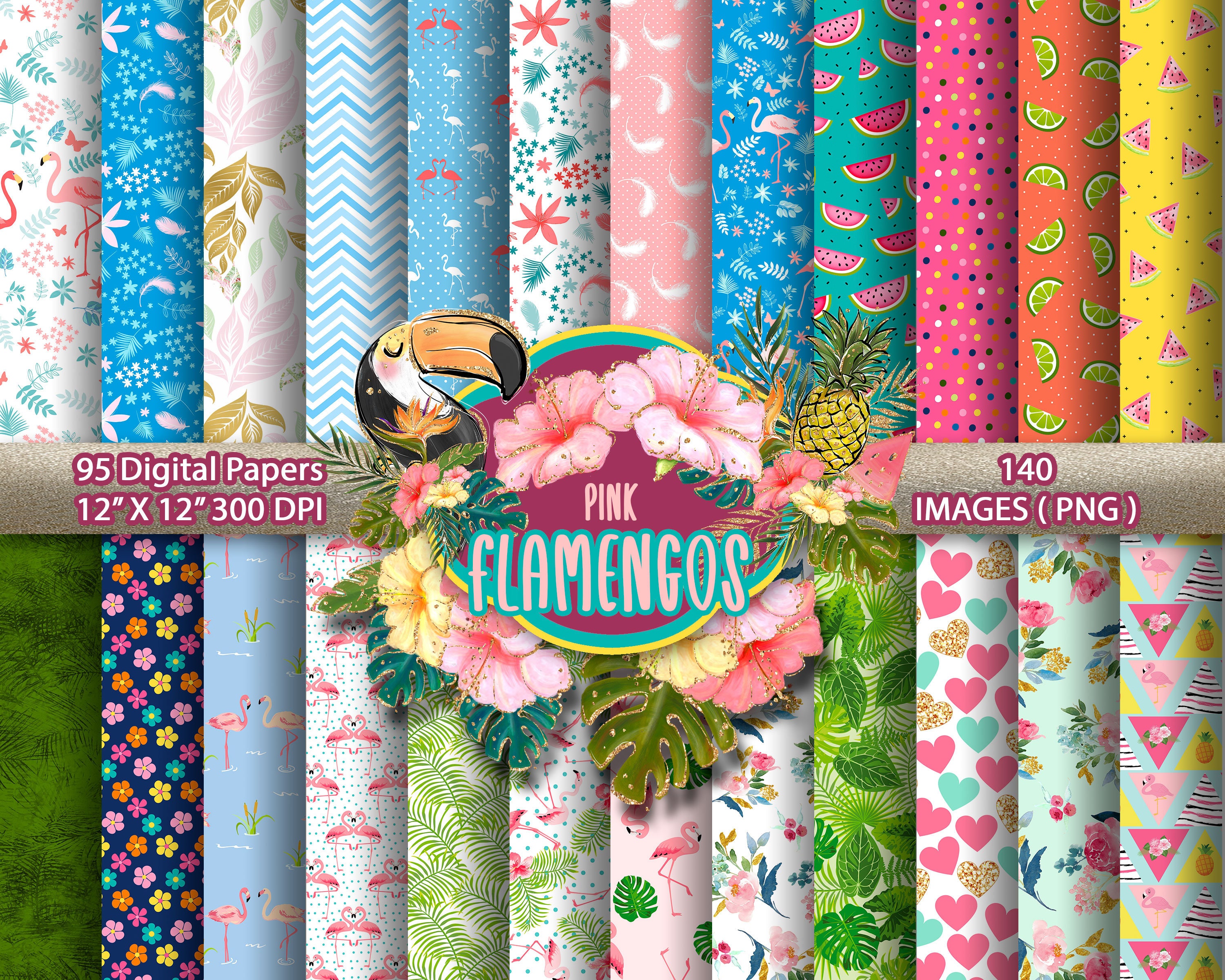 Pink Flamingo Scrapbook Paper - Etsy