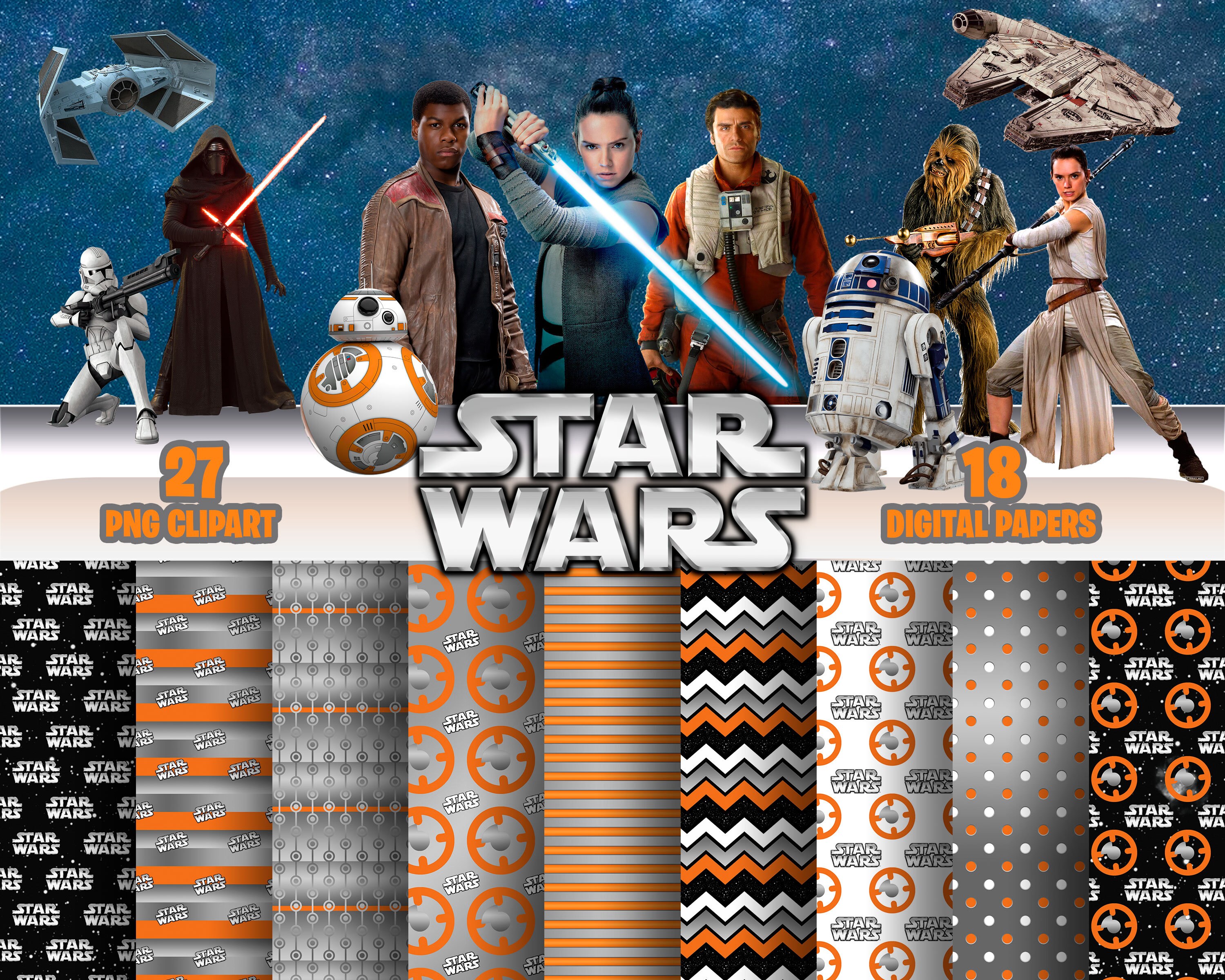 Star Wars Digital Kit BB8 Cliparts and Digital Papers - Etsy