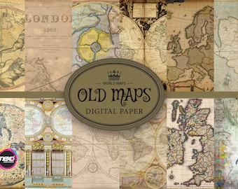 Classic Vintage Maps Digital Pape, Old Maps Textures Digital Paper ...