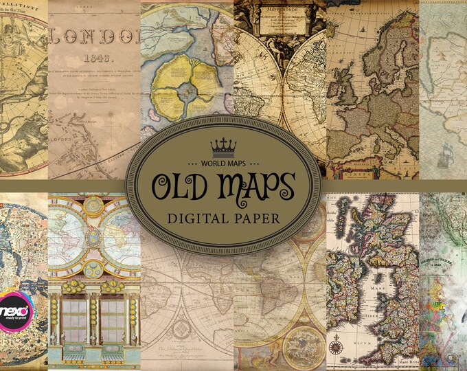 Vintage Maps of Europe Digital Papers - Digital Paper Pack - 16 Designs ...