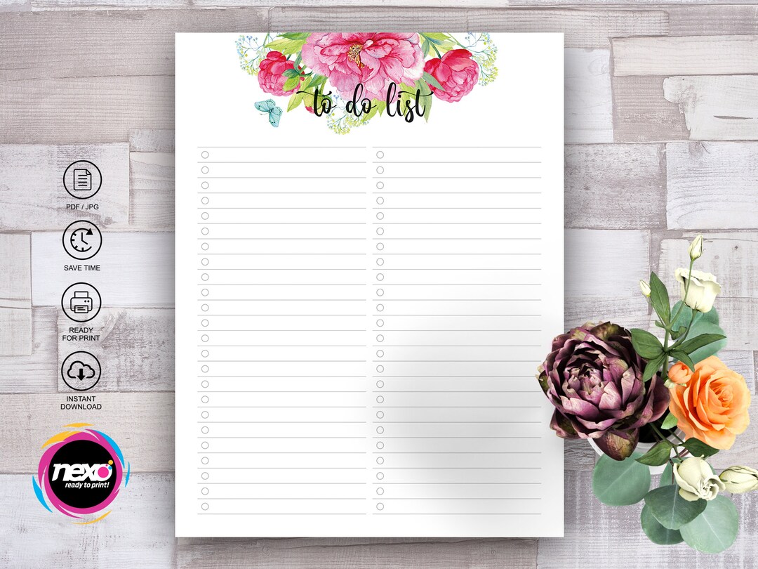 Printable to Do List Template, Floral Planner Insert, Feminine Flower ...