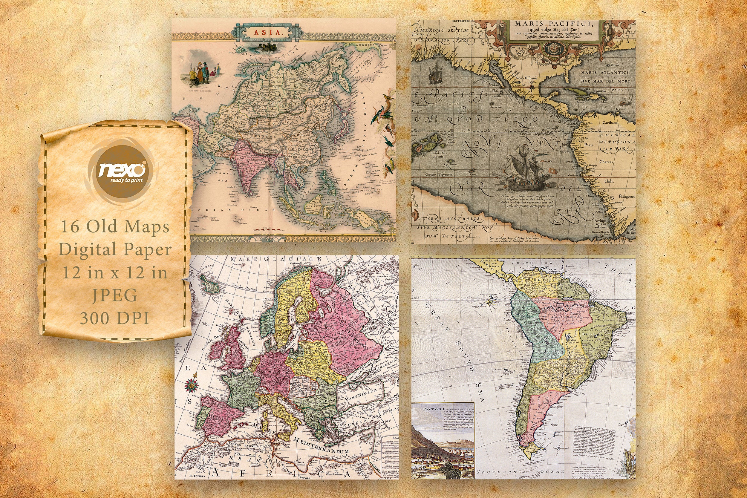 16 Old Maps | Vintage Digital Maps - Etsy