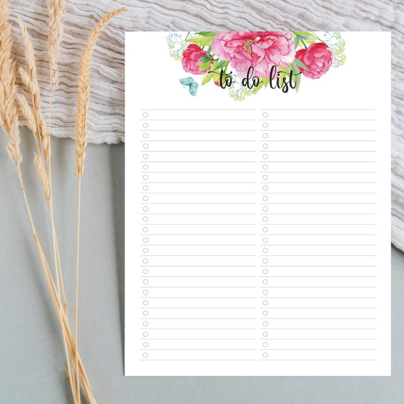 Printable to Do List Template, Floral Planner Insert, Feminine Flower ...