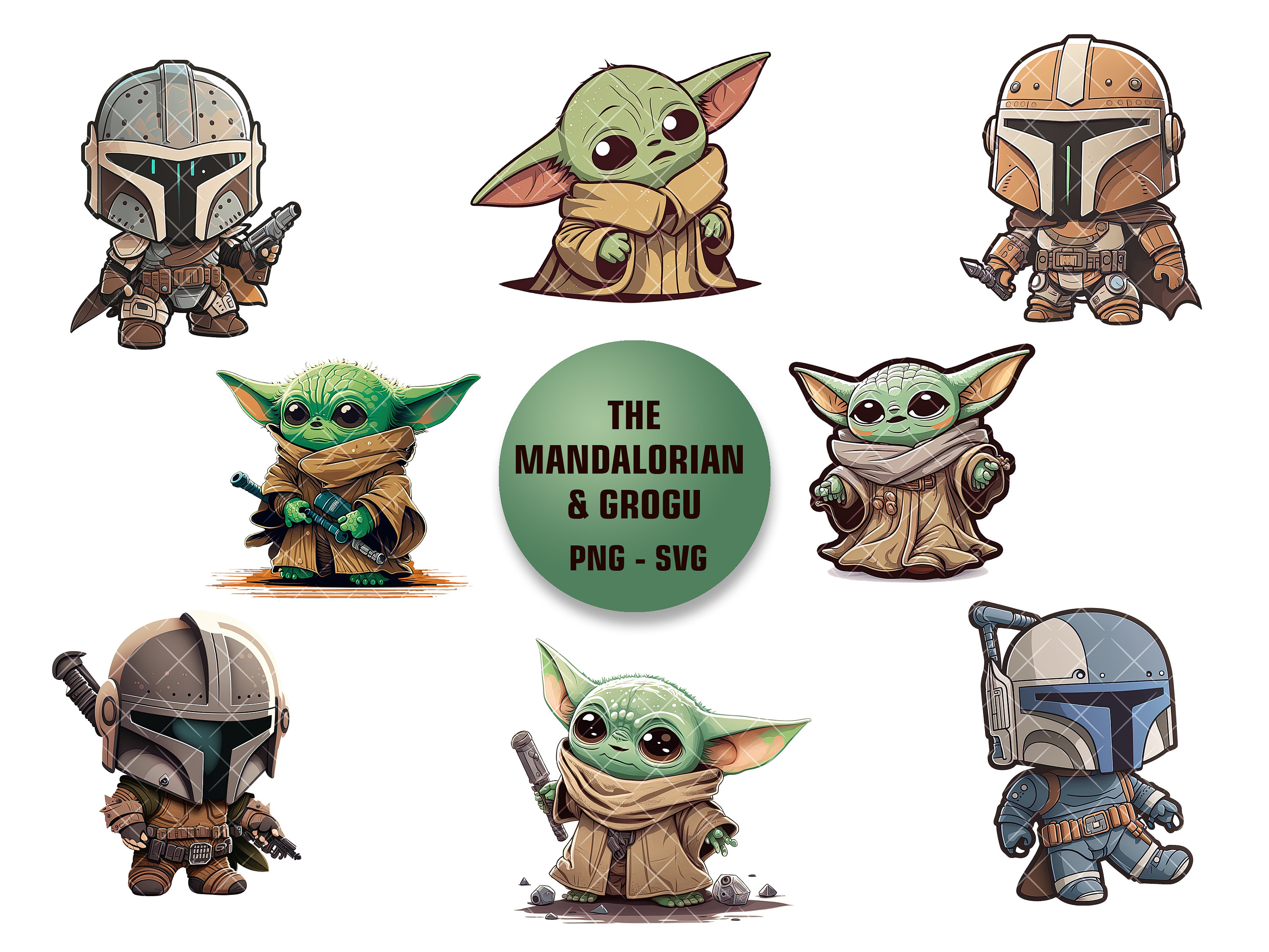 El Mandaloriano y Grogu Lindos Clipart estilo Kawaii para - Etsy México