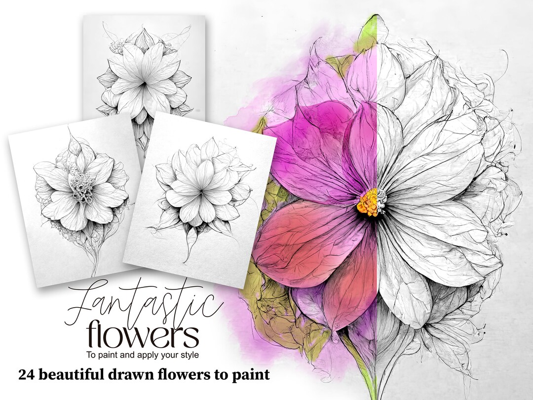 Fantastic Flowers | 24 Printable Flower Drawing Pages for Painting or ...
