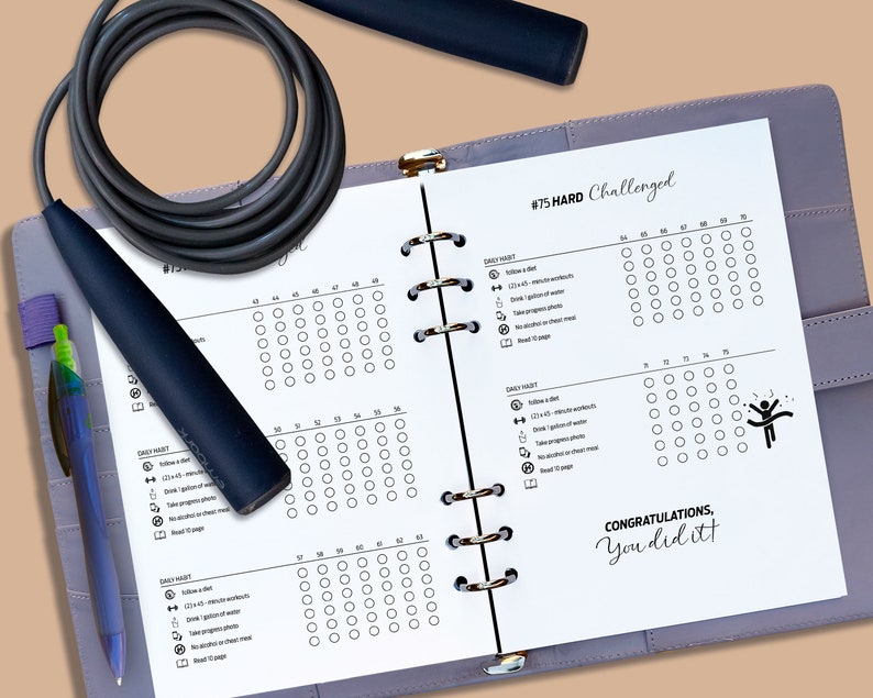 75 Hard Challenge Progress Tracker Health Habit Tracker | Etsy