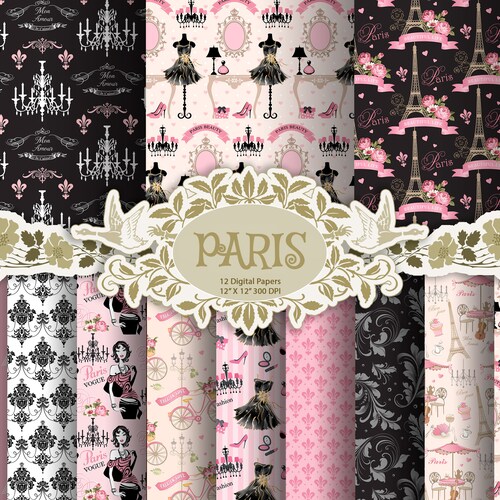 PARISIAN Digital Paper Jpg Svg Black and White Paris Pattern | Etsy