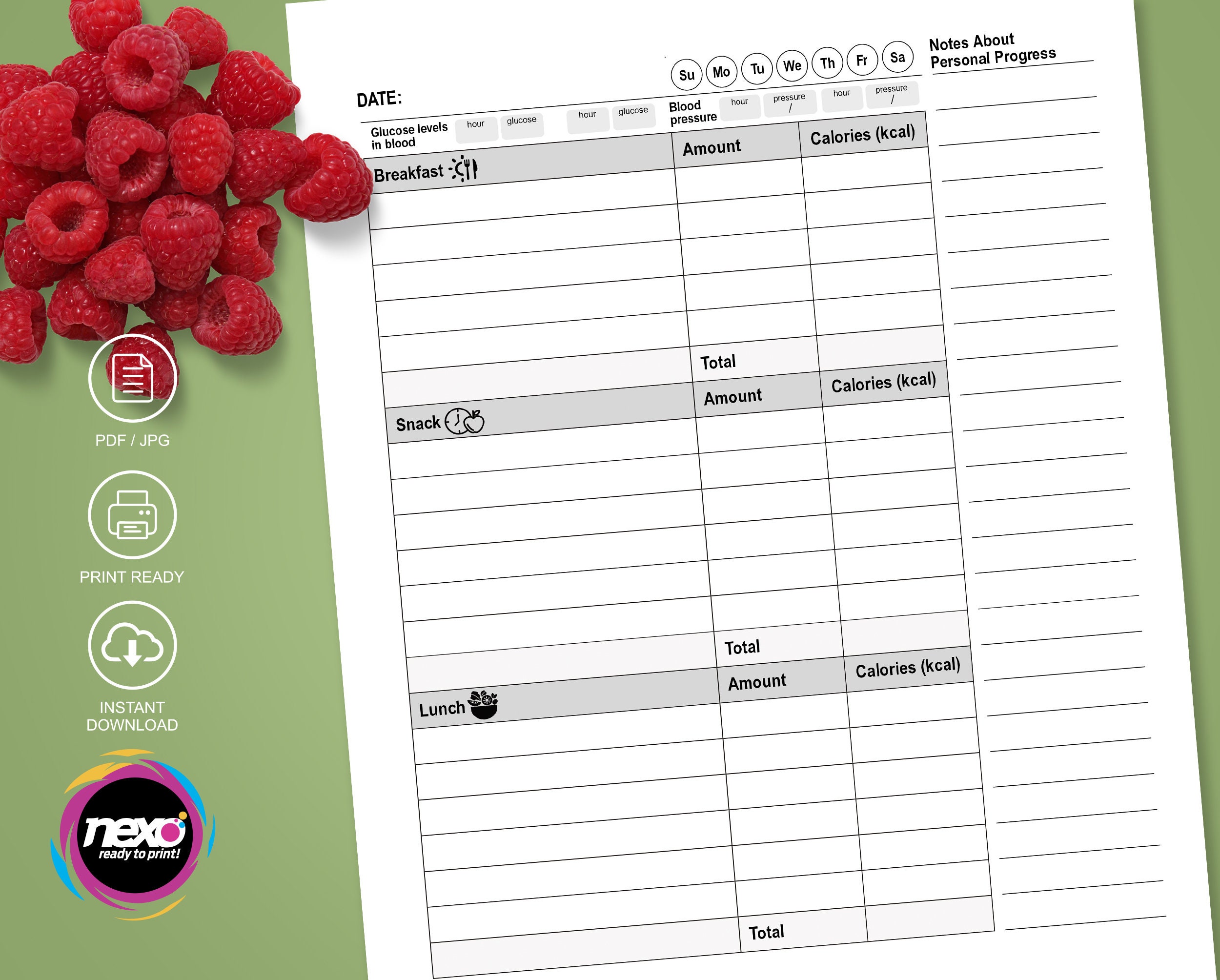 Daily Food Journal, Food and Drink Control, Daily Health Log Printable ...