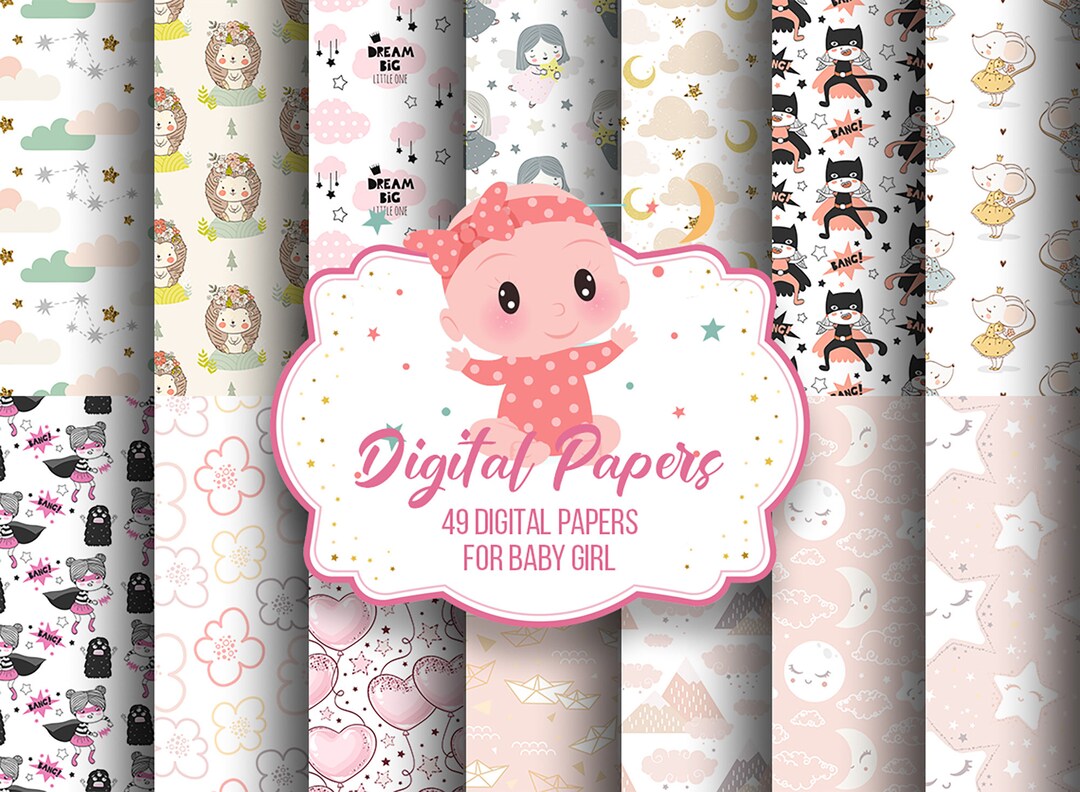 58 Digital Papers for Baby Girls | Scrapbook | High Resolution JPG ...