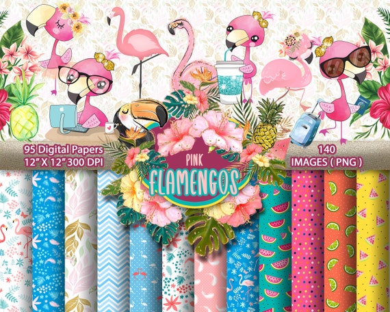 Pink Flamingo Scrapbook Paper - Etsy