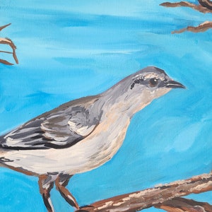 Mockingbird Painting, Bird Art, Acrylic on Canvas, Texas Mockingbird ...
