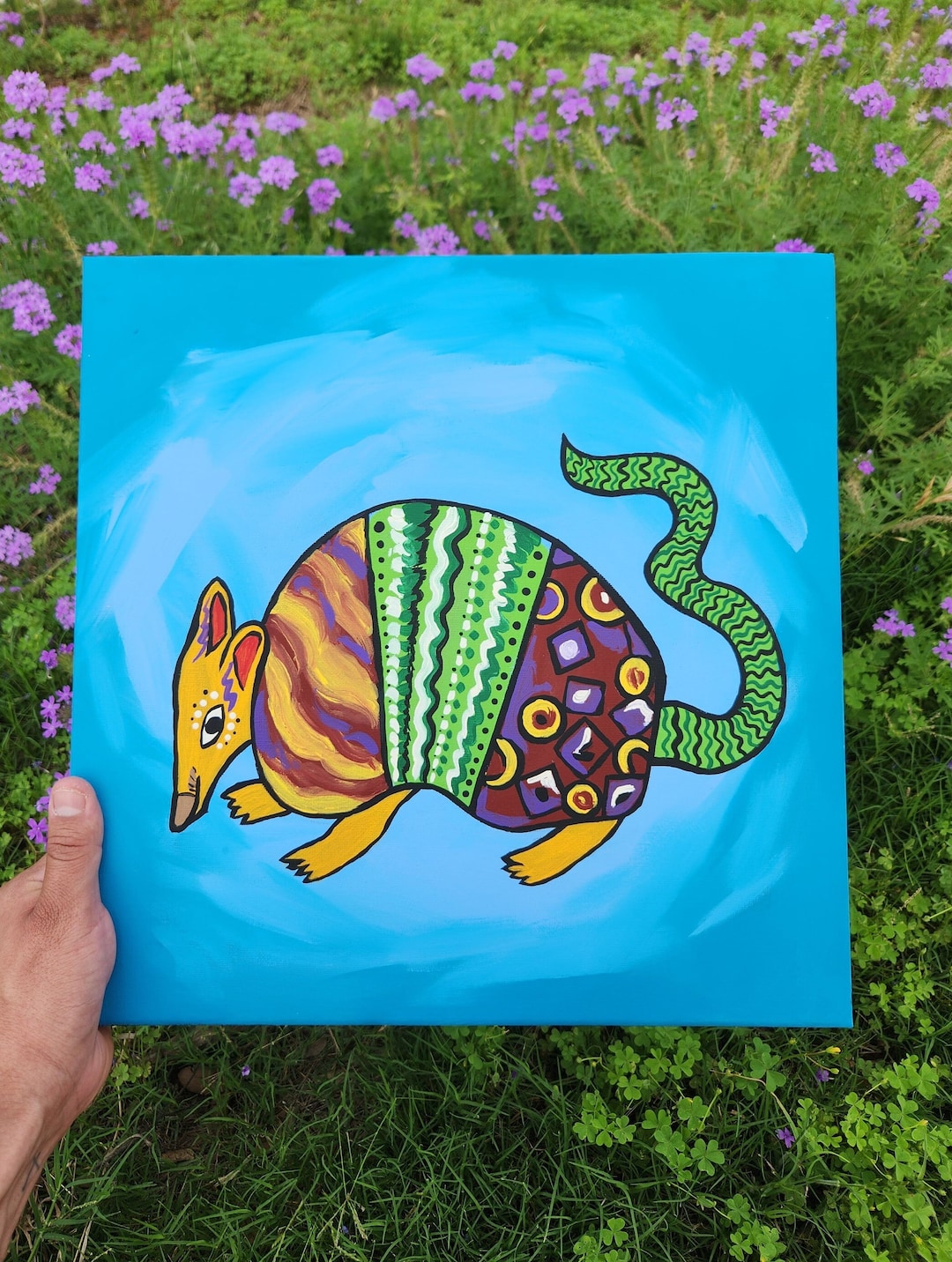 Armadillo Painting Alebrije Acrylic Painting Mexican Folk Art Chicano Artwork for Office Mexico ...