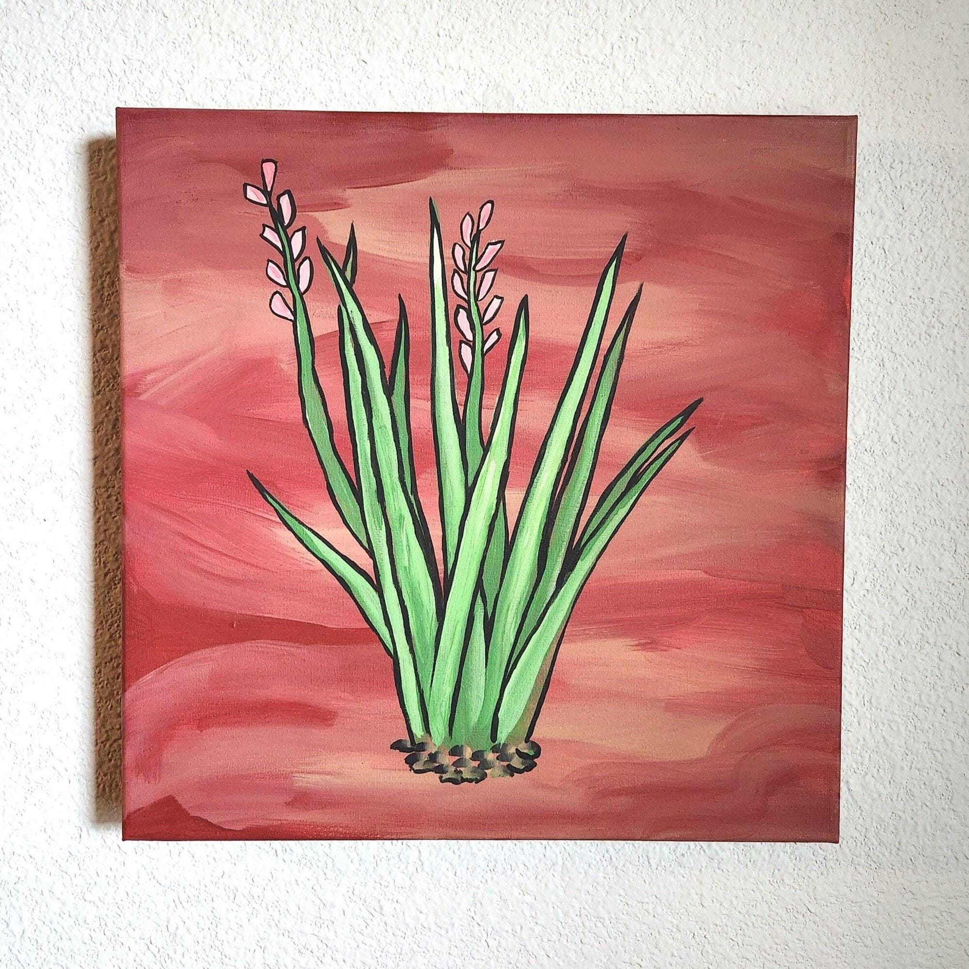 Red Yucca Painting 14 X 14 Inches - Acrylic on Canvas - Texas Plant ...