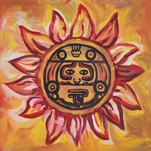 Mexican Wall Art Aztec Painting Acrylic on Canvas 14 X 14 Inches - Etsy
