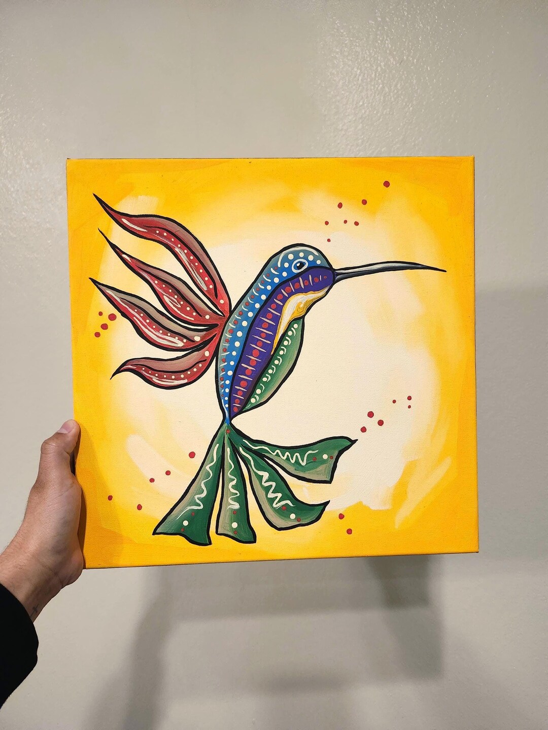 Alebrije Painting 14" X 14”, Hummingbird Painting, Mexican Art, Chicano ...