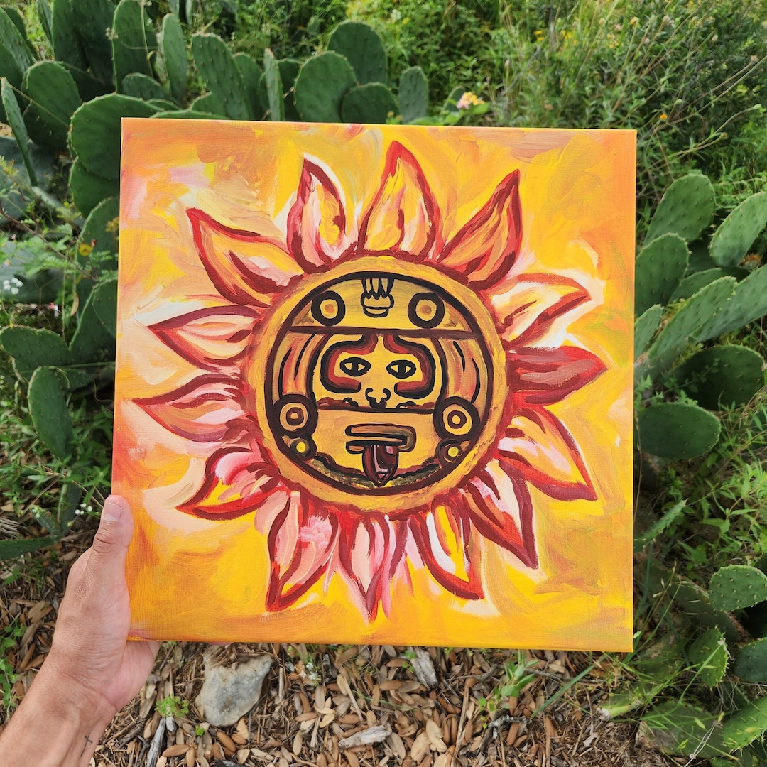 Mexican Wall Art Aztec Painting Acrylic on Canvas 14 X 14 Inches - Etsy