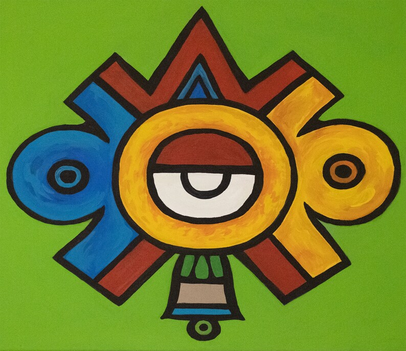 Mexican Wall Art Chicano Painting Nahui Ollin Aztec Symbol - Etsy