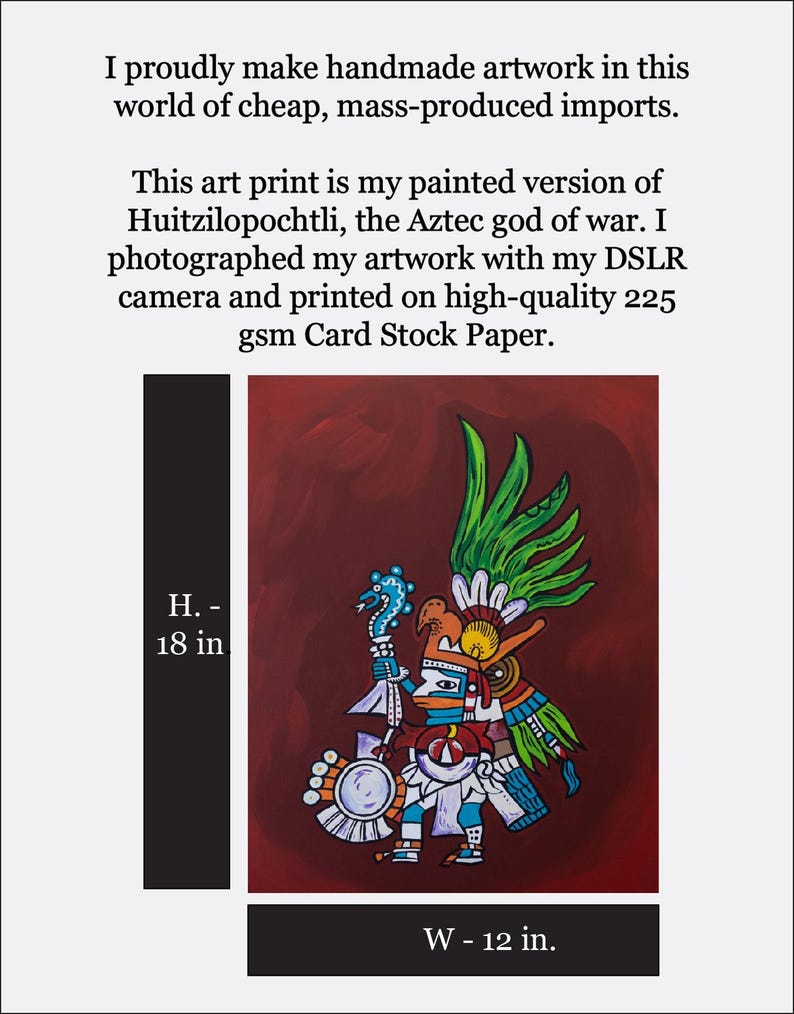 Huitzilopochtli Art Print 12 X 18 Inches - Chicano Wall Art Aztec God ...