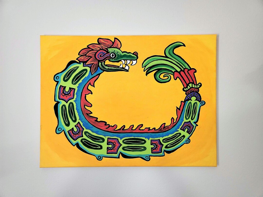 Quetzalcoatl Painting Hand-painted Mexican Art 18x24 Inch Aztec God ...