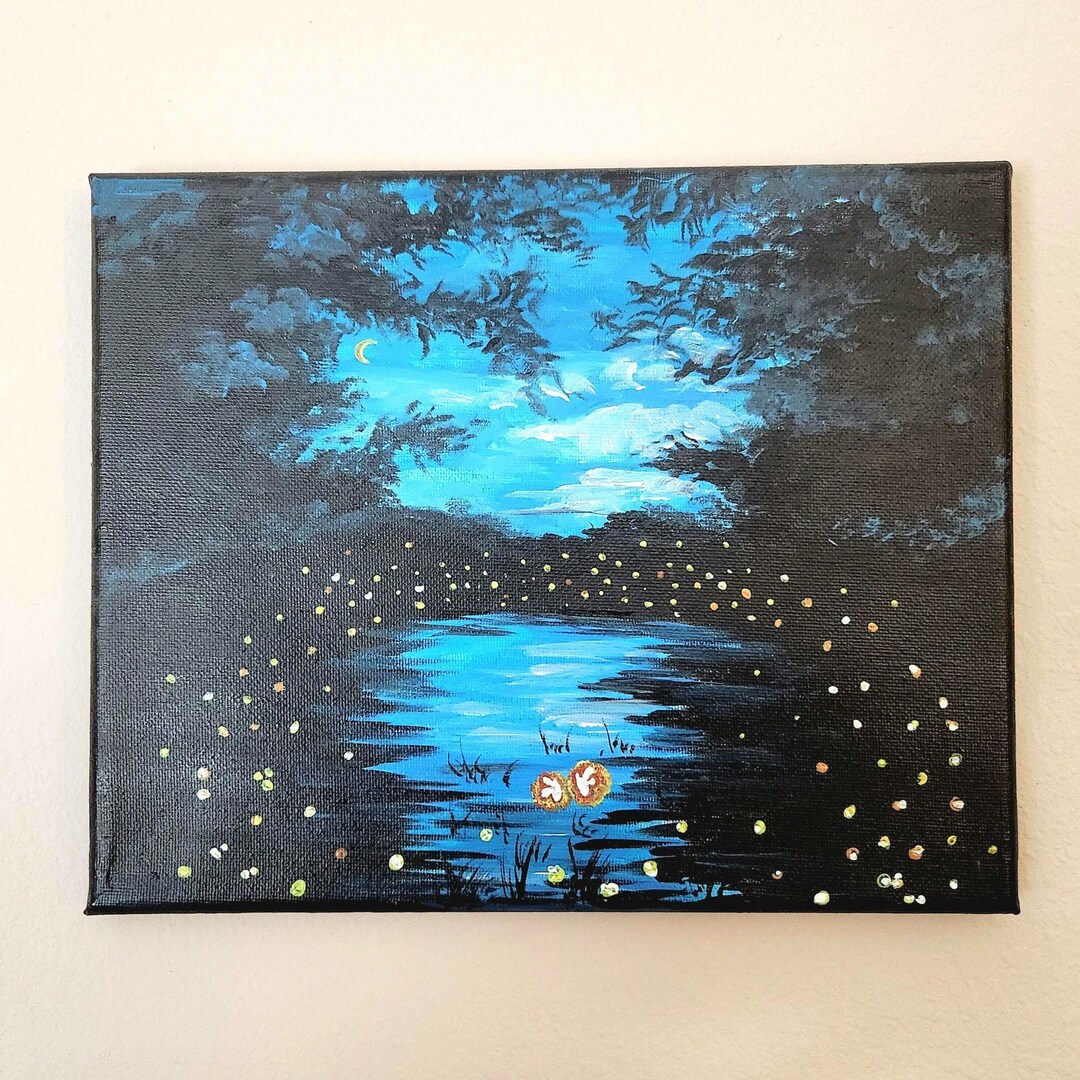 Firefly Swamp Painting: Louisiana Bayou Acrylic Landscape Art - Etsy
