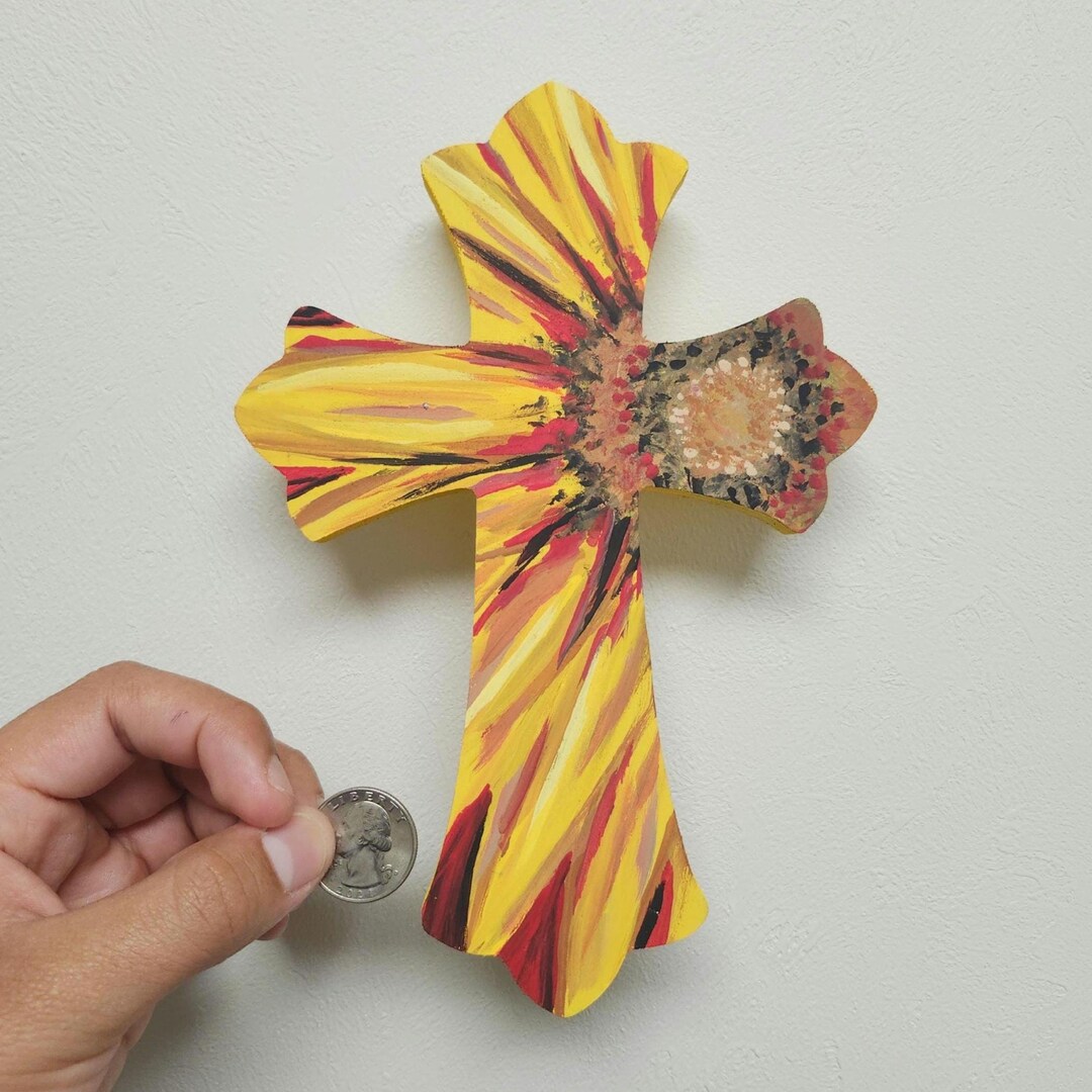 Hand-painted Cross 8x5 Inches - Sunflower Cross, Artistic Cross Wall ...