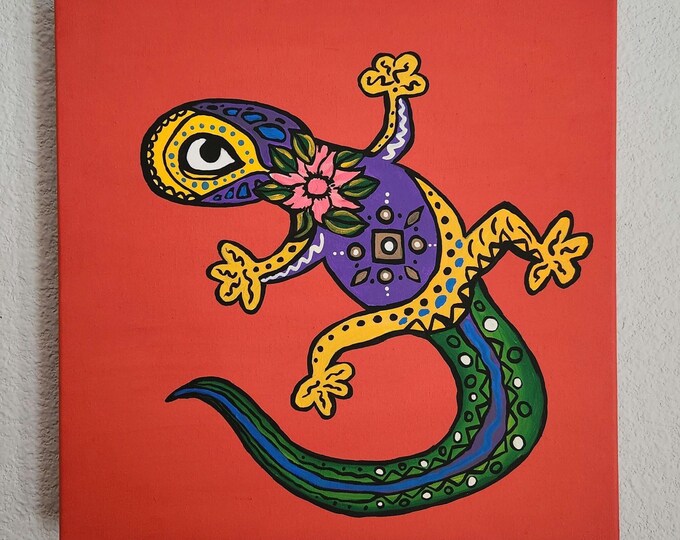 Alebrije Lizard Painting 14 X 14 Inches, Acrylic on Canvas, Original ...