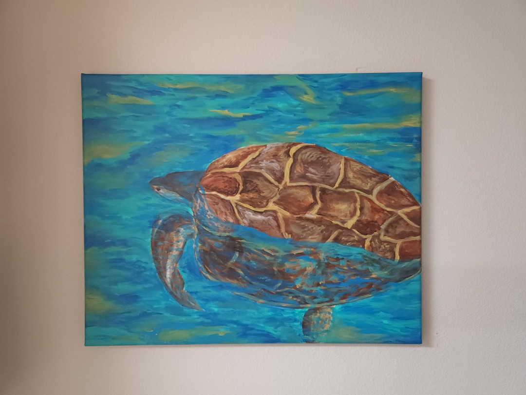 Large Turtle Painting Turtle Wall Art Ocean Wall Decor Turtle Decor for ...