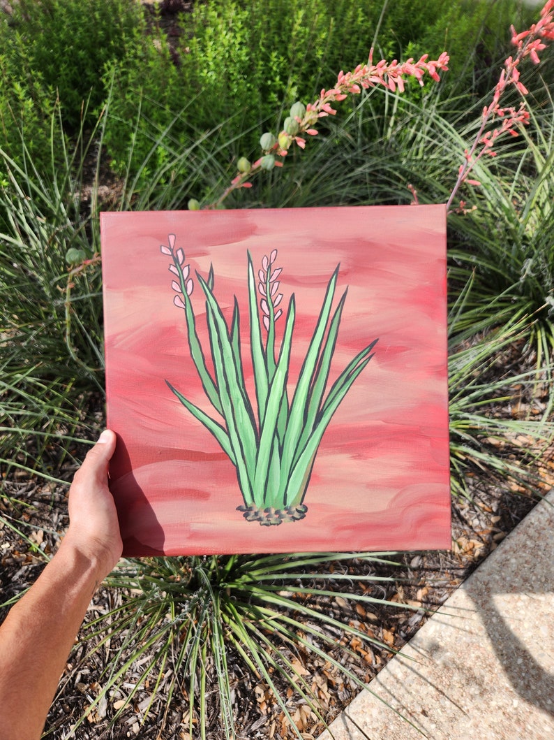 Red Yucca Painting 14 X 14 Inches - Acrylic on Canvas - Texas Plant ...