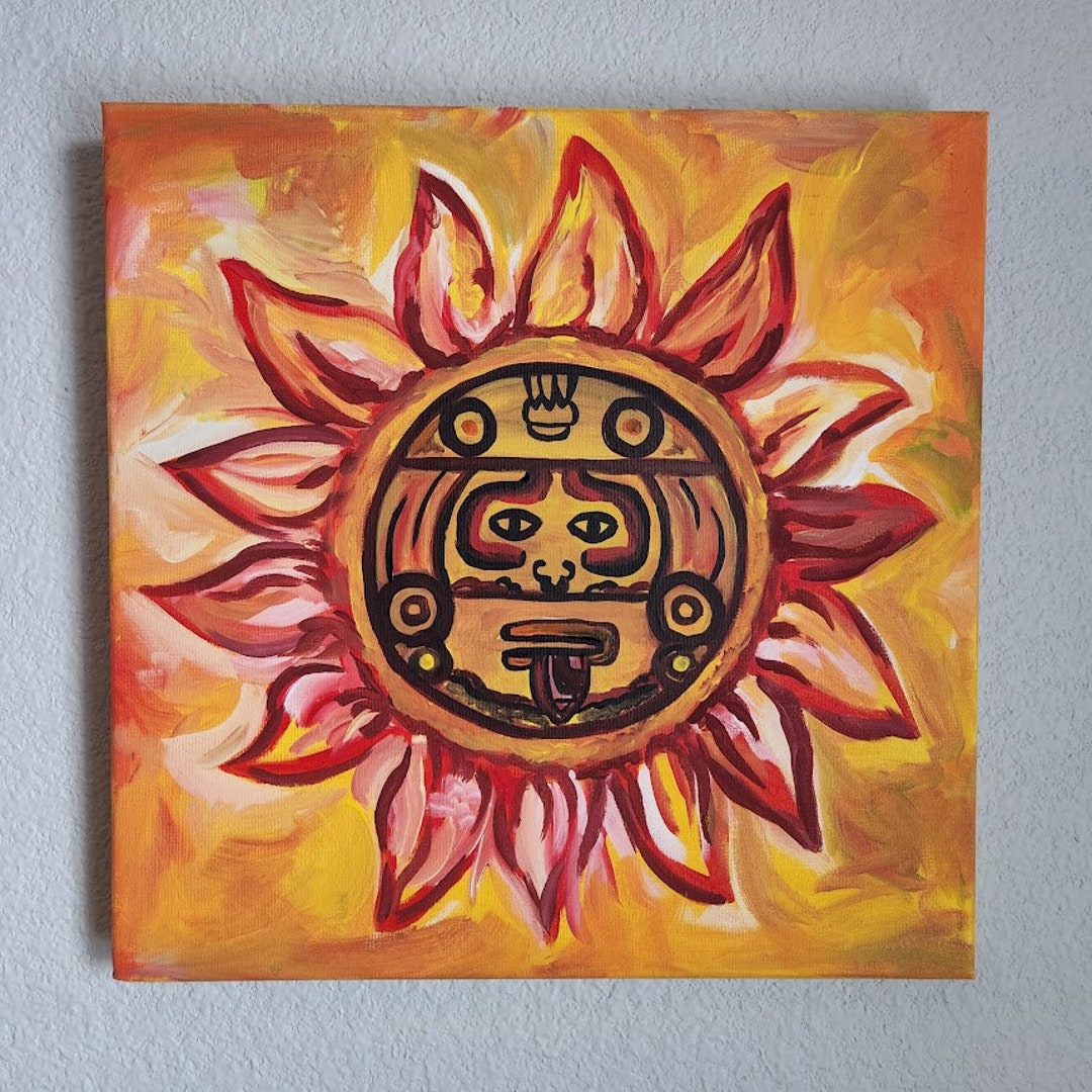 Aztec Sun Painting 14x14 Inches Chicano Art Decor - Etsy