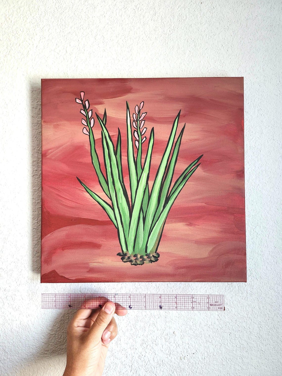 Red Yucca Painting 14 X 14 Inches - Acrylic on Canvas - Texas Plant ...