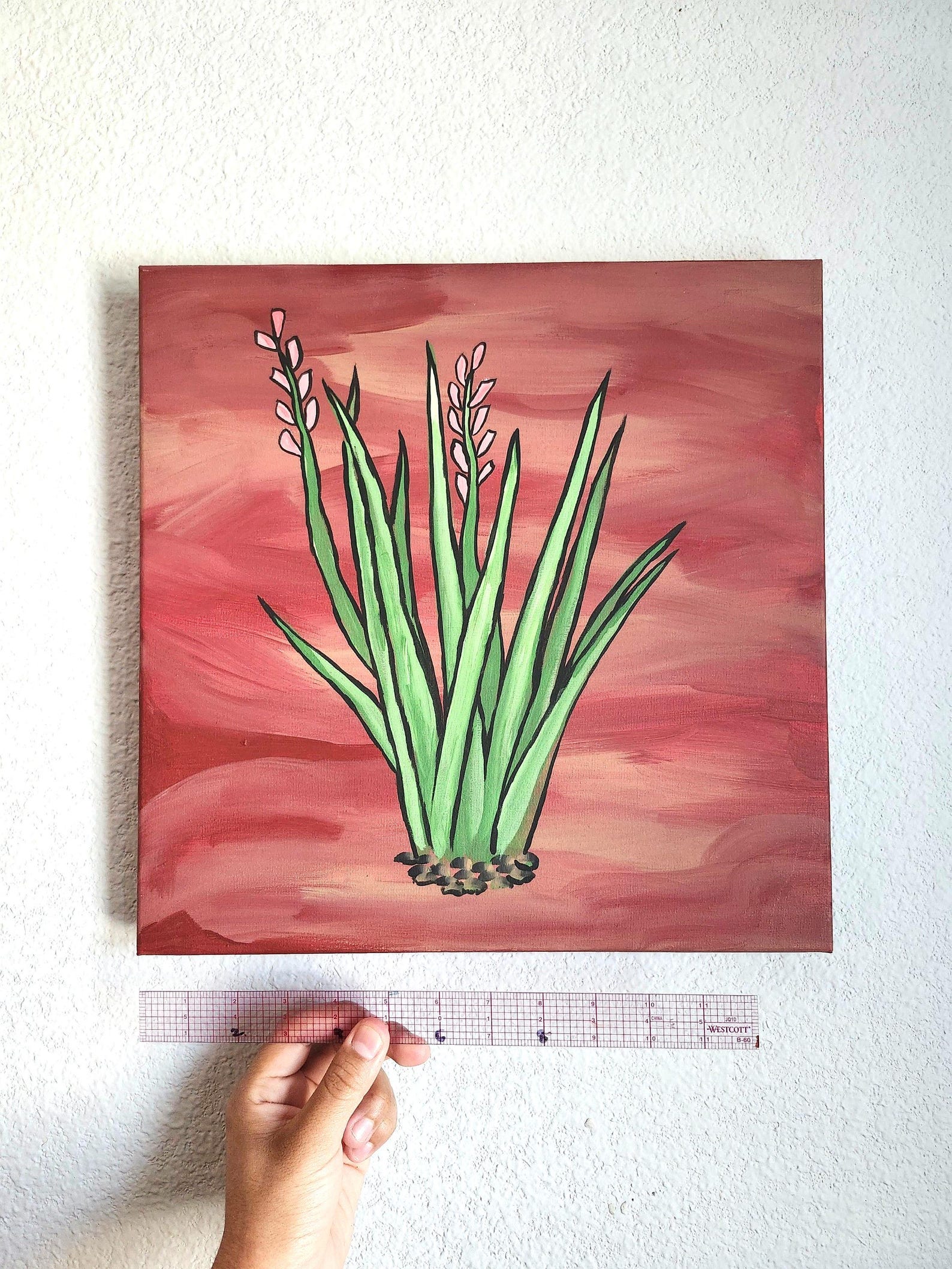 Red Yucca Painting 14 X 14 Inches - Acrylic on Canvas - Texas Plant ...