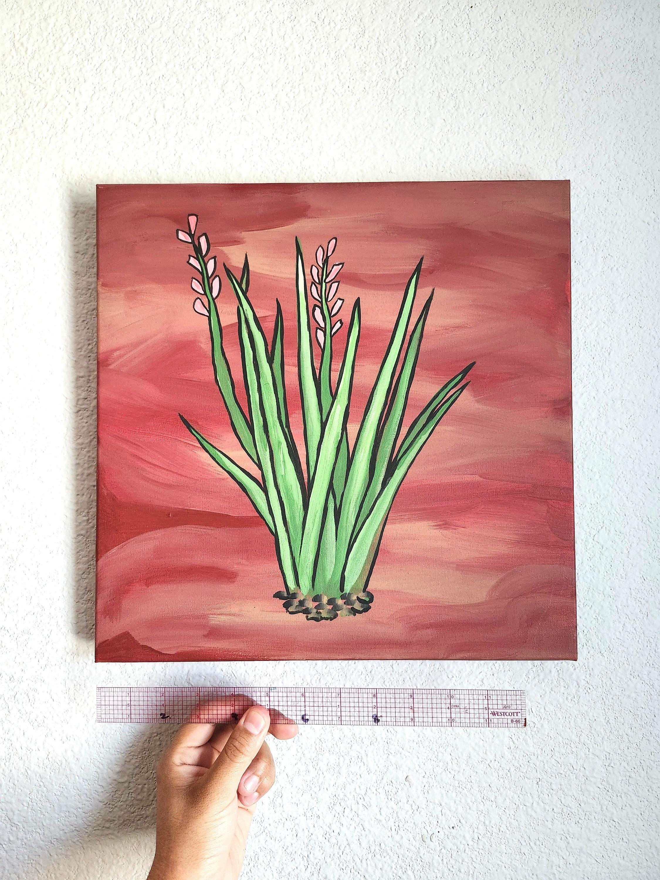 Red Yucca Painting 14 X 14 Inches - Acrylic on Canvas - Texas Plant ...