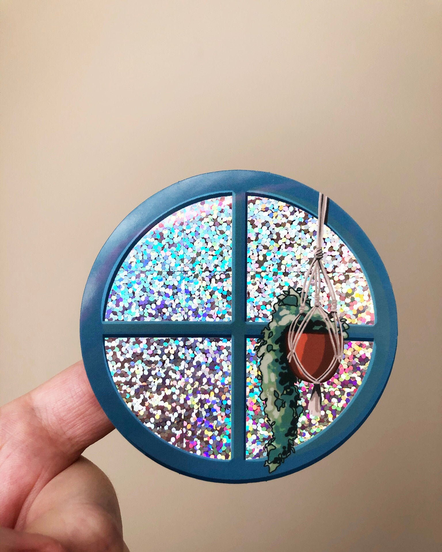 Round window glitter vinyl sticker | Etsy