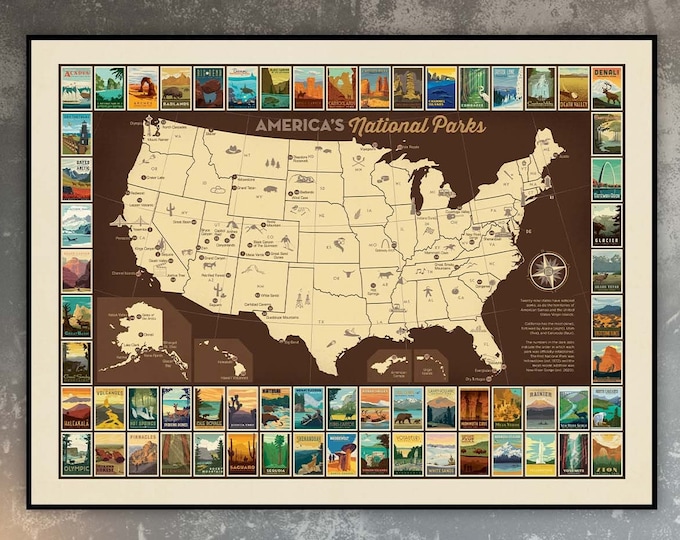 63 National Parks Map Travel Poster by Anderson Design Group All ...