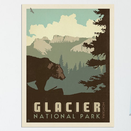 Glacier National Park Vintage Style Travel Poster Glacier - Etsy