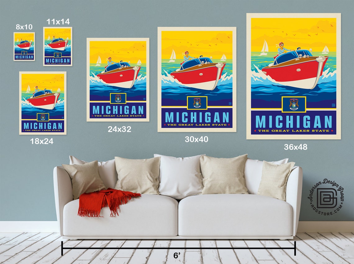 Michigan the Great Lakes State Travel Poster by Anderson - Etsy