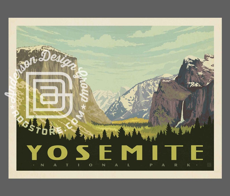 Yosemite Valley National Park Travel Poster by Anderson Design - Etsy
