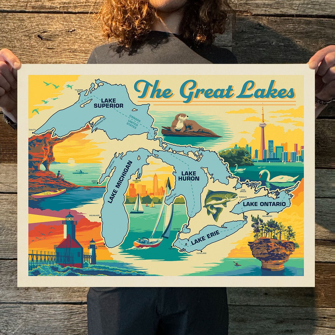 The Great Lakes: Map Travel Poster by Anderson Design Group | American ...