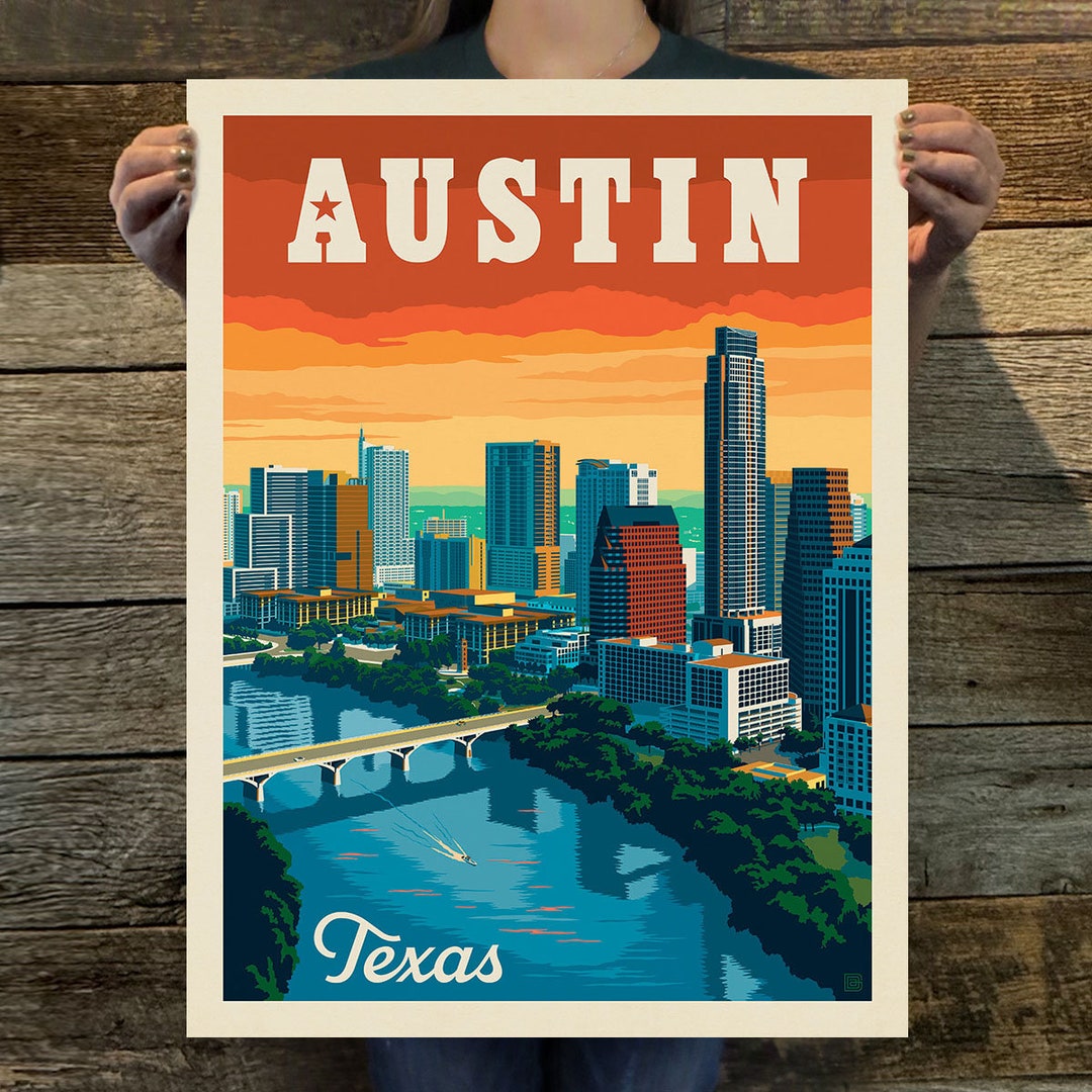 Austin, TX: Skyline Travel Poster by Anderson Design Group | American ...