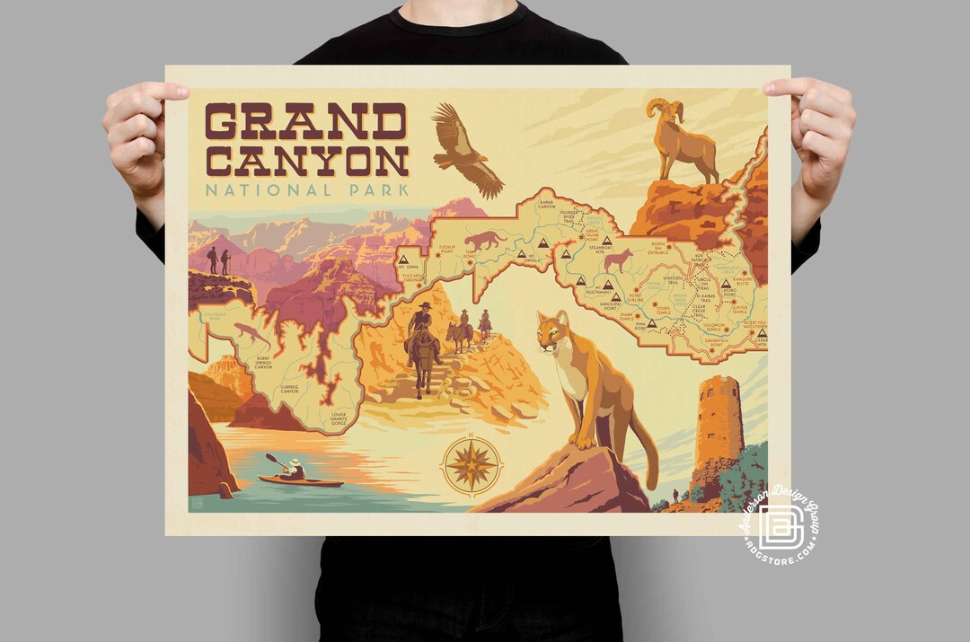 Grand Canyon National Park Map Travel Poster by Anderson Design Group ...