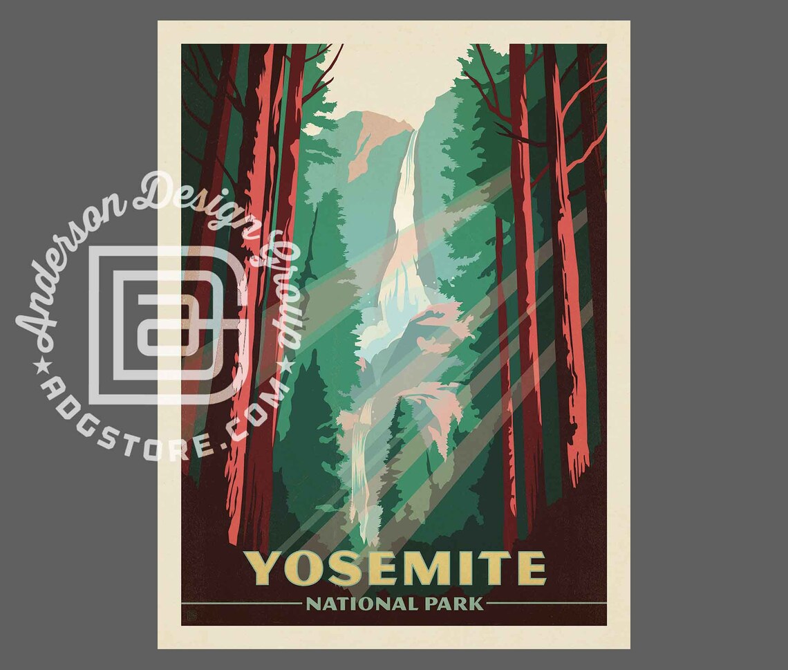 Yosemite Falls National Park Travel Poster by Anderson Design - Etsy