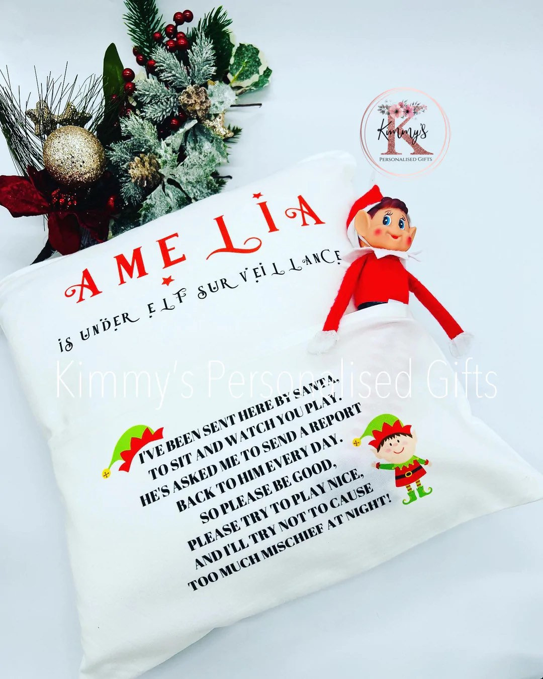 Personalised Elf Cushion, Christmas Cushion, Christmas Eve, the Elf ...
