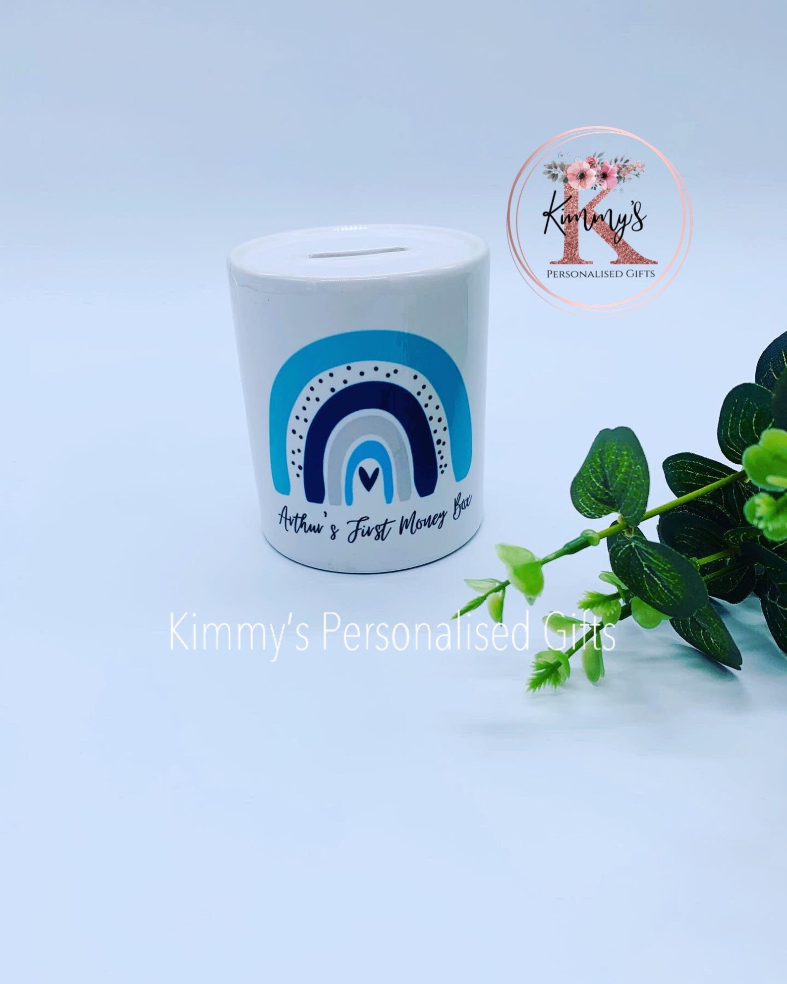 Baby Boy Money Box, My First Money Box, Rainbow Money Box, Blue Rainbow ...