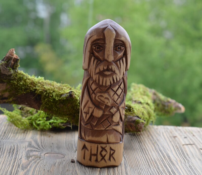 Thor Wooden Idol Viking God. Scandinavian Thunder Deity. | Etsy