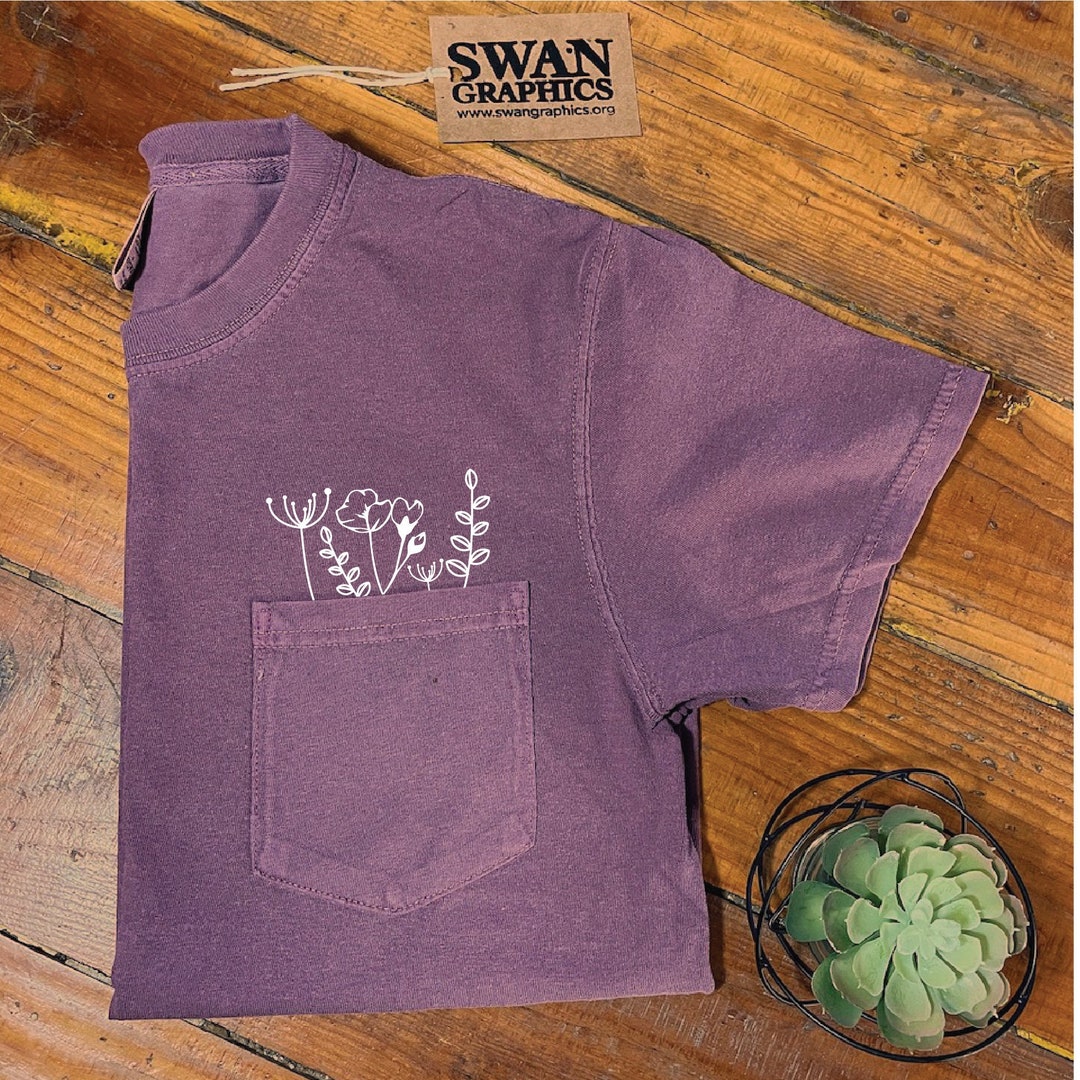 Delicate Floral Pocket Comfort Colors Shirt, Flower Shirt, Outdoor ...