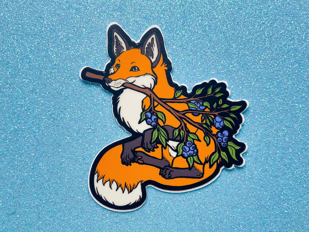 Fox With Blueberries Vinyl Sticker - Etsy