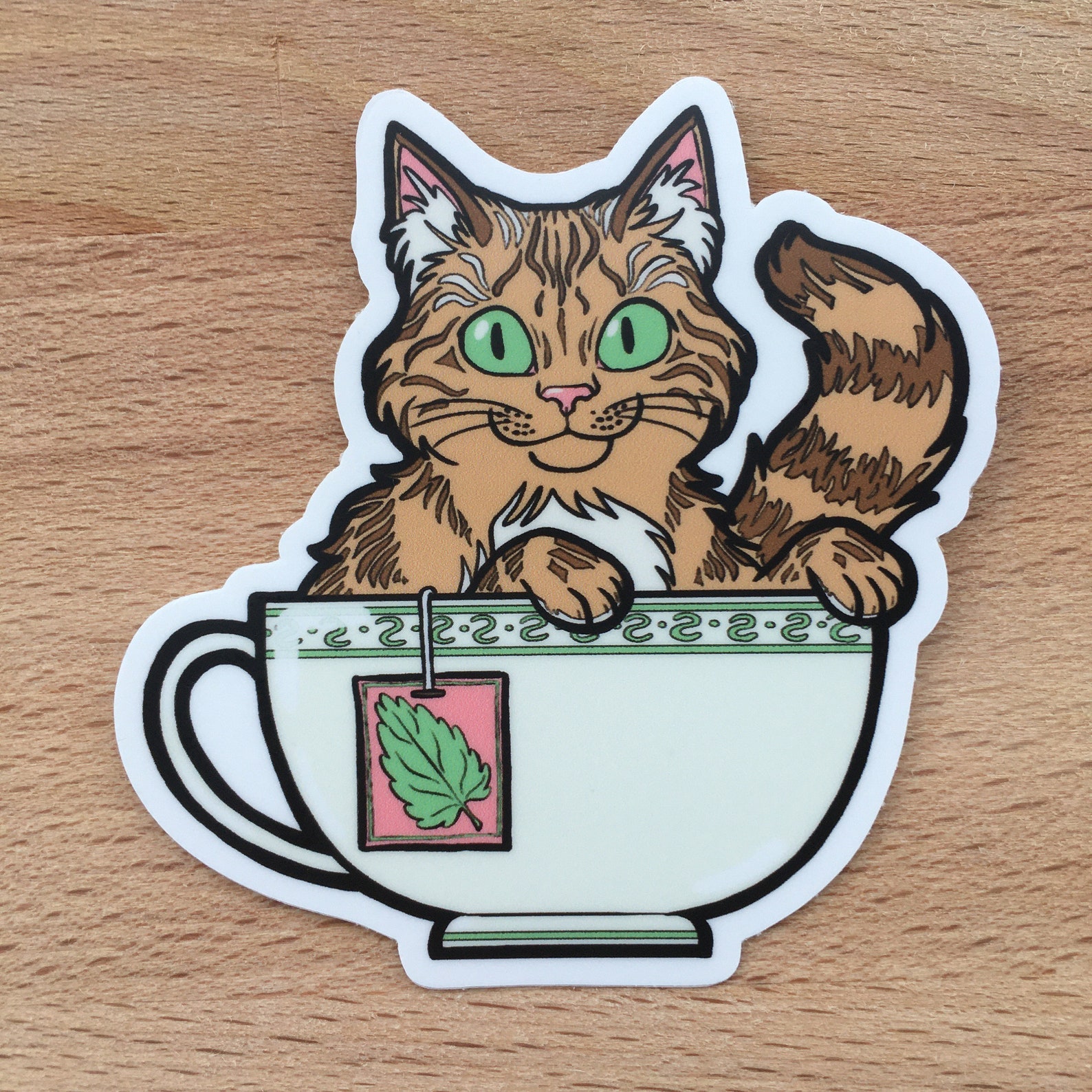 Teacup Tabby in Catnip Tea Vinyl Sticker Decal - Etsy