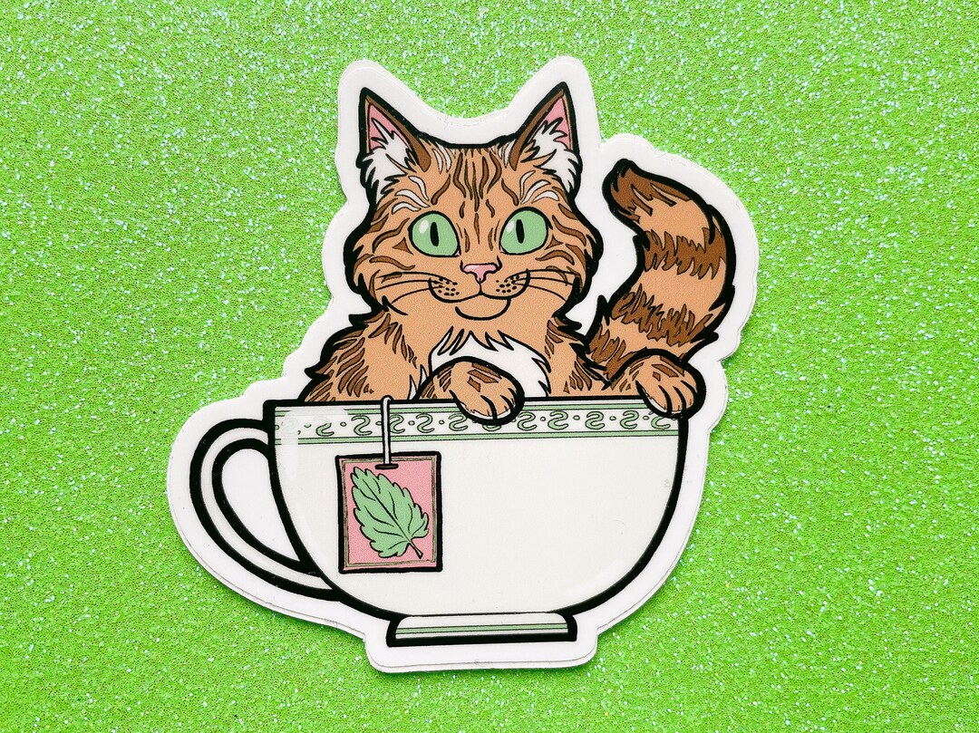 Teacup Tabby in Catnip Tea Vinyl Sticker Decal - Etsy